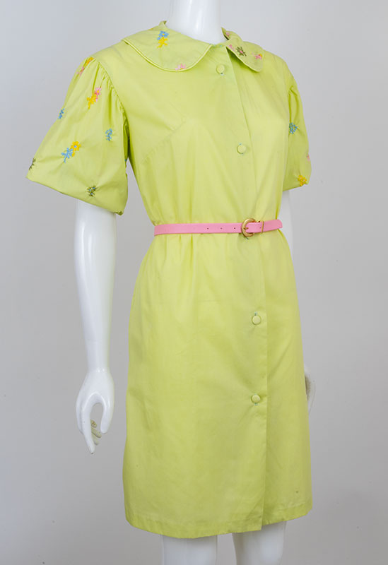 1960s Embroidered Neon Green House Dress: Ballyhoovintage.com