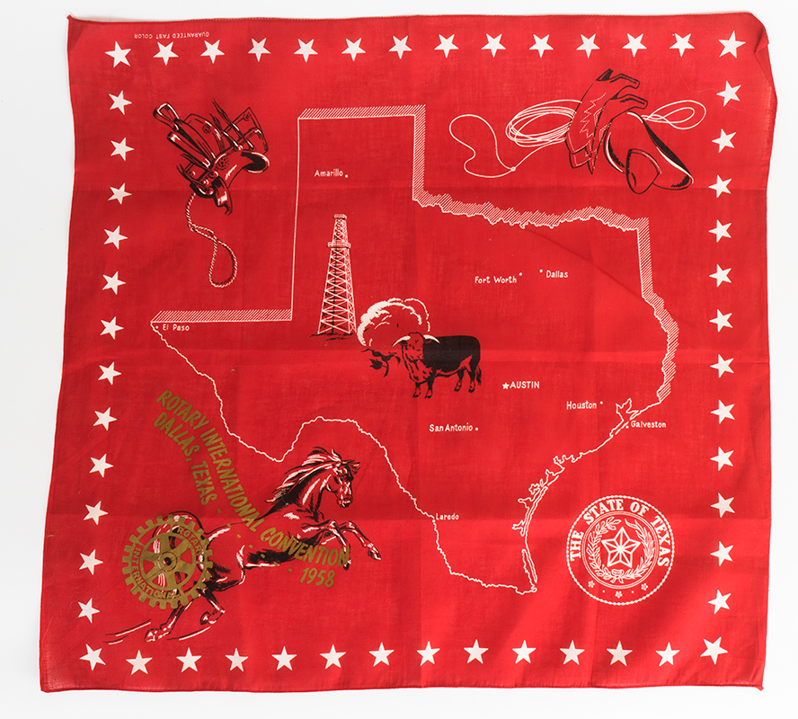 1958 Rotary Club Texas Map Bandana: Ballyhoovintage.com